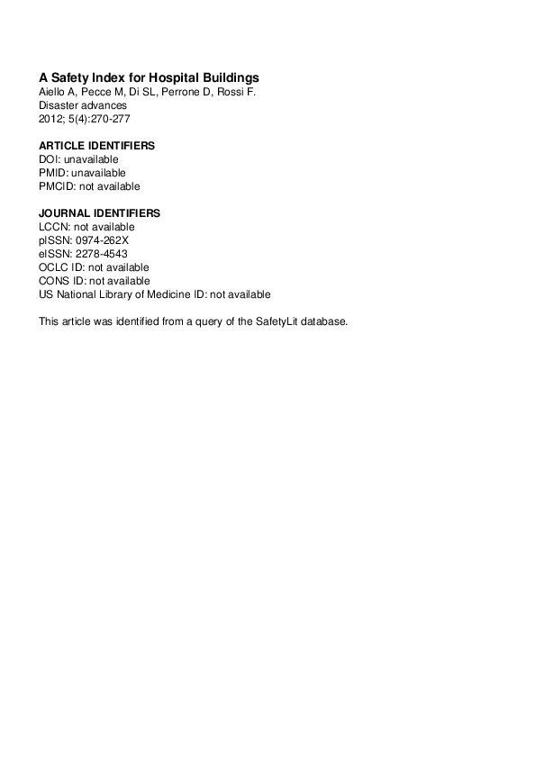 (PDF) Safety Index for Hospital Buildings
