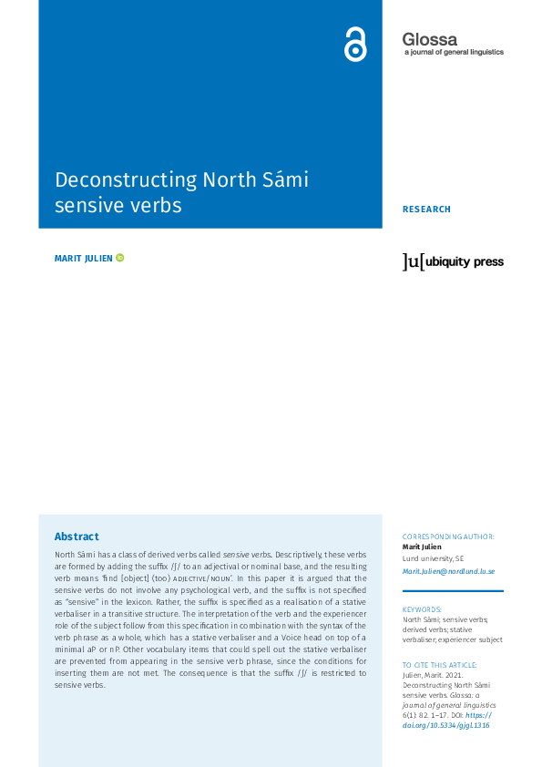 (PDF) Deconstructing North Sámi sensive verbs