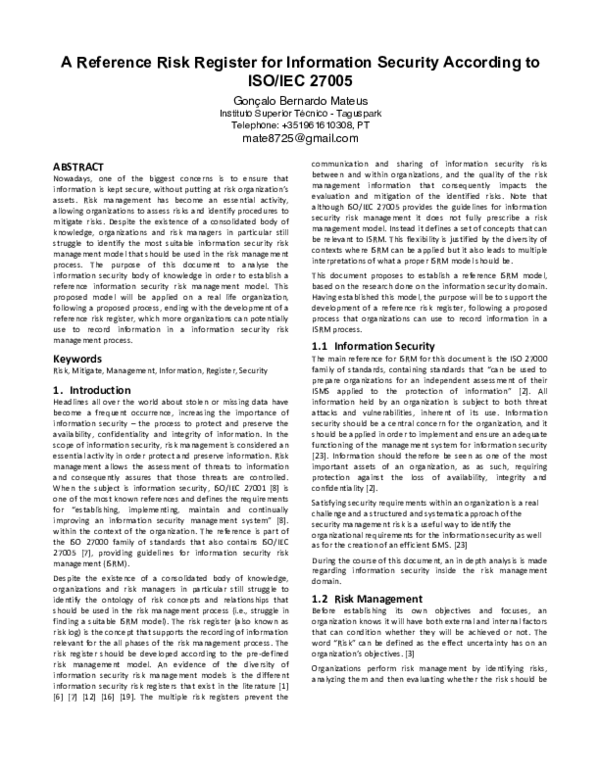 (PDF) A Reference Risk Register for Information Security According to ...