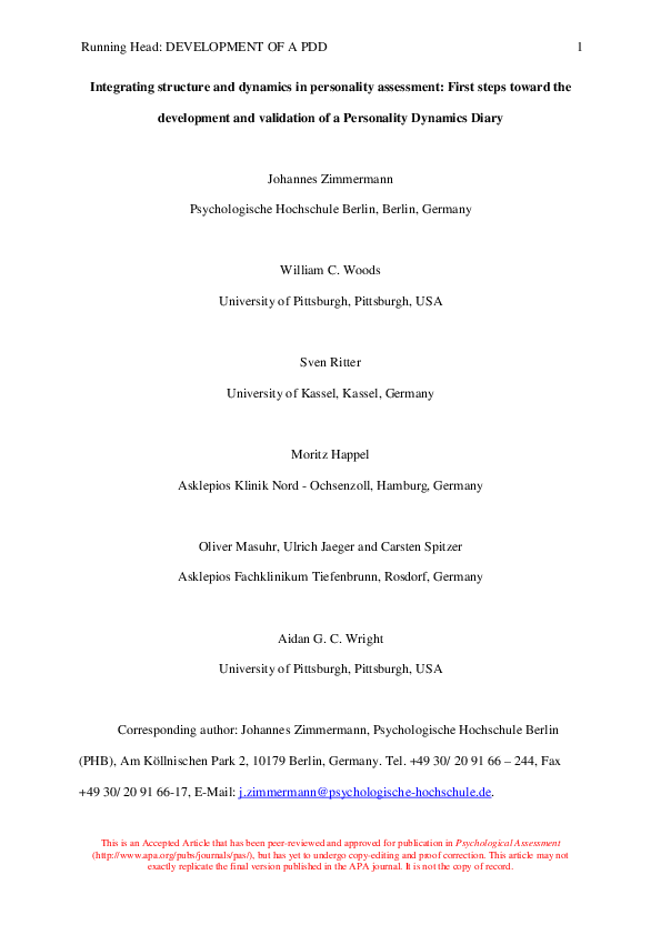 (PDF) Integrating structure and dynamics in personality assessment ...