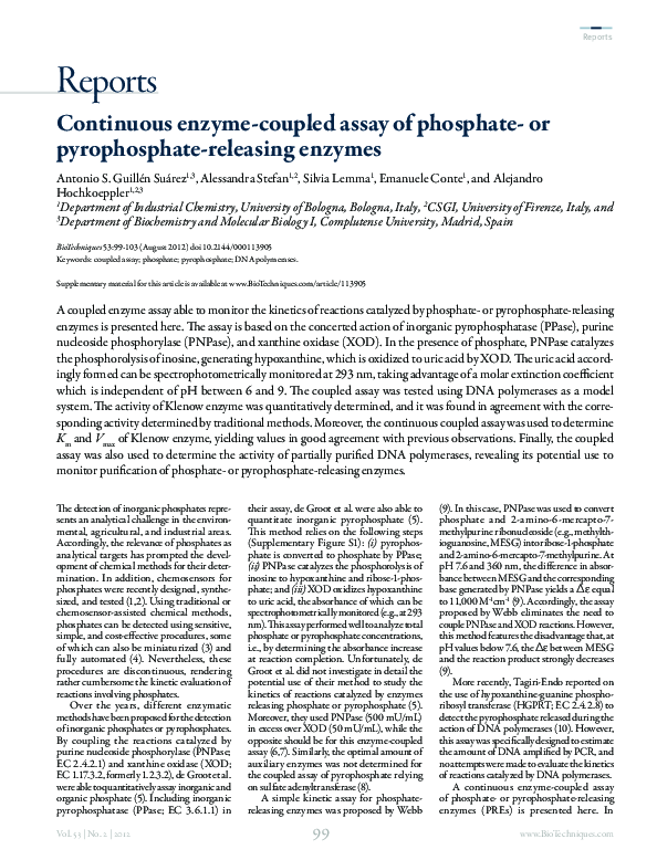 (PDF) Continuous enzyme-coupled assay of phosphate- or pyrophosphate ...