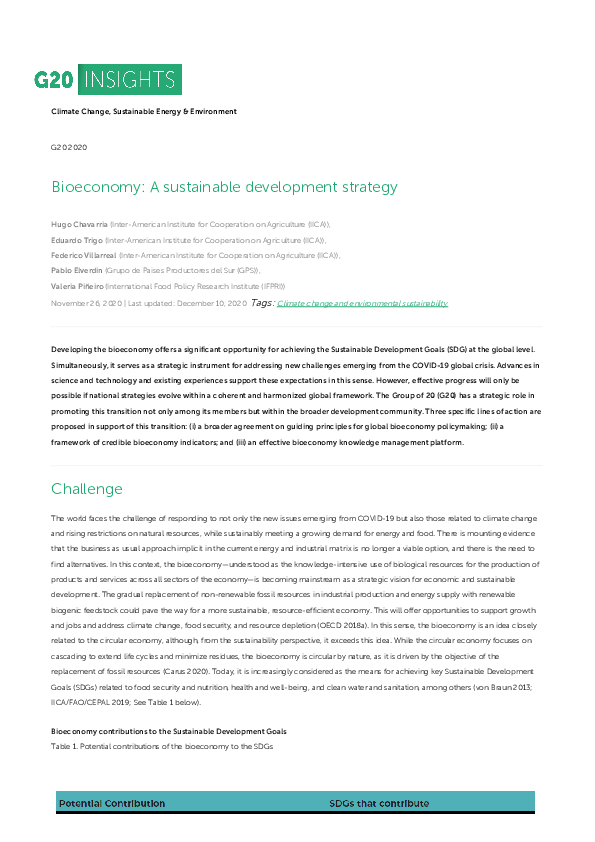 (PDF) Bioeconomy: A Sustainable Development Strategy-G20 Insights