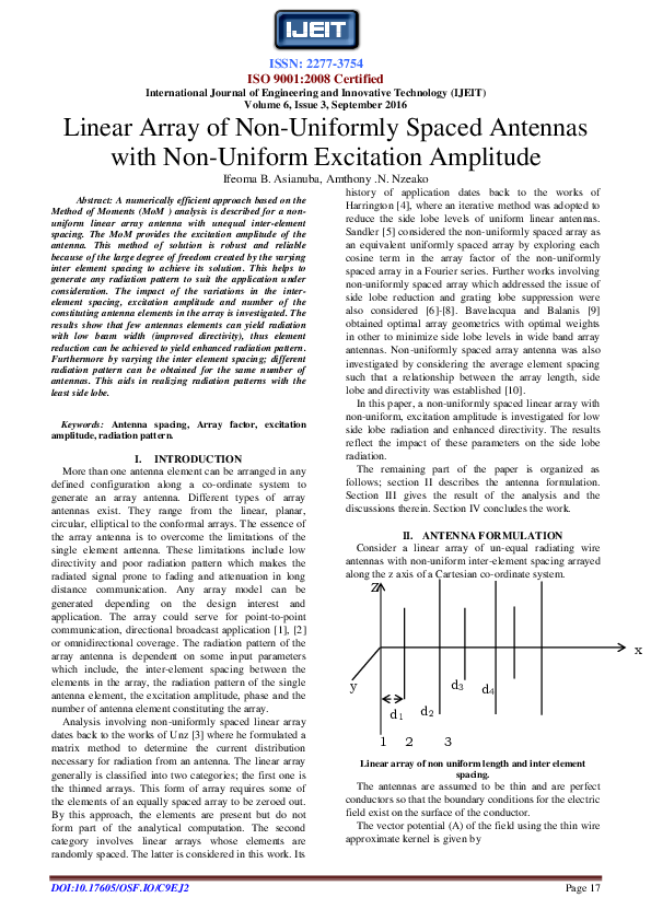 Pdf Linear Array Of Non Uniformly Spaced Antennas With Non Uniform