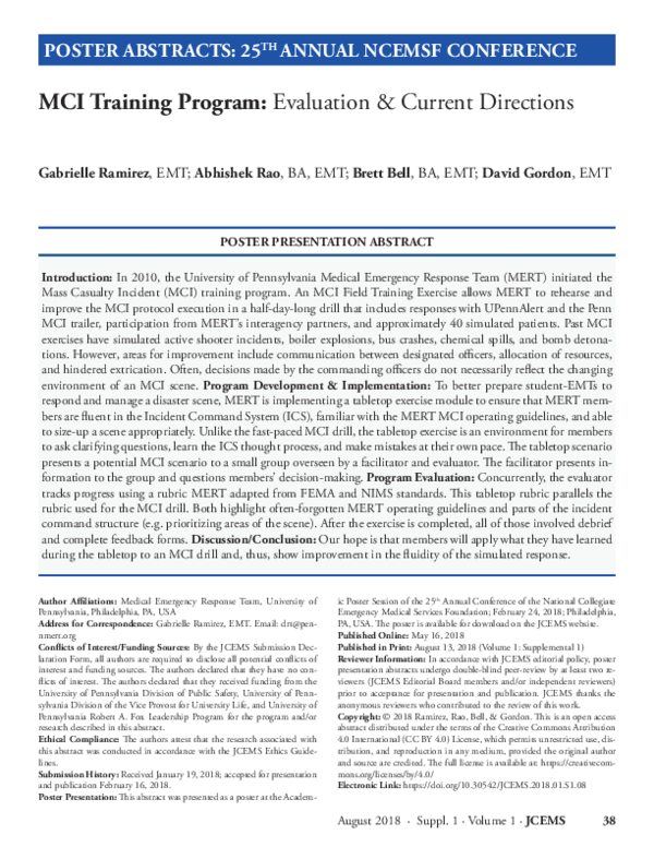 (PDF) MCI Training Program: Evaluation & Current Directions | Abhishek ...