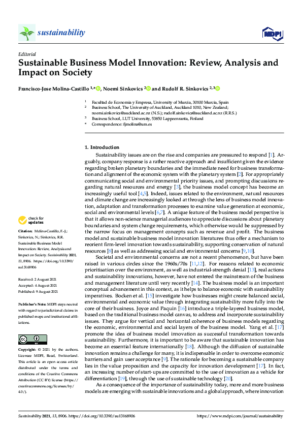 (PDF) Sustainable Business Model Innovation: Review, Analysis and ...