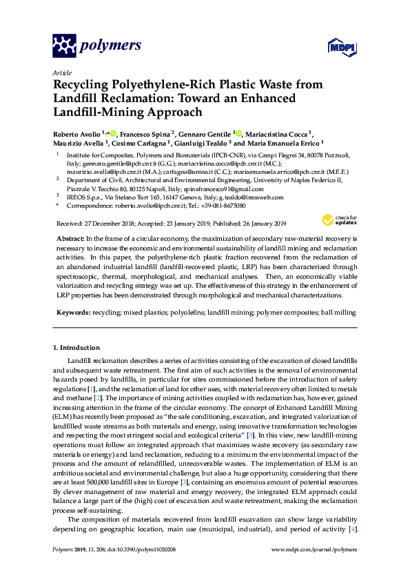 (PDF) Recycling Polyethylene-Rich Plastic Waste from Landfill ...