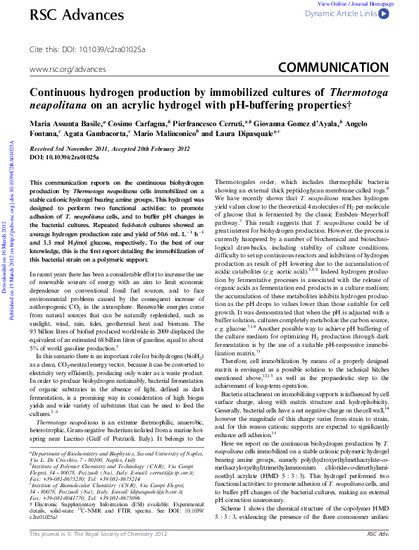 Pdf Continuous Hydrogen Production By Immobilized Enterobacter Cloacae Iit Bt 08 Using