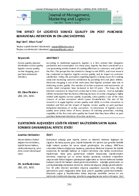 (PDF) The effect of logistics service quality on past purchase ...