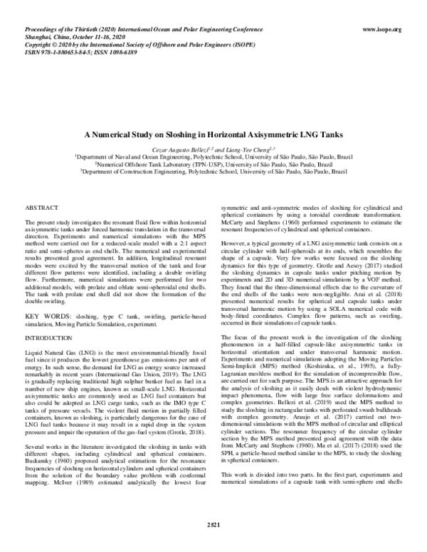 (PDF) A Numerical Study on Sloshing in Horizontal Axisymmetric LNG Tanks