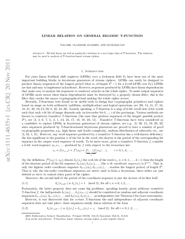 (PDF) Linear Relation on General Ergodic T-Function