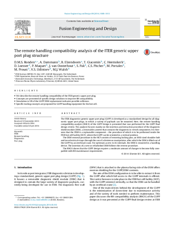 (PDF) The remote handling compatibility analysis of the ITER generic ...