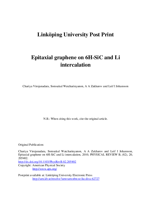 (PDF) Epitaxial graphene on 6H-SiC and Li intercalation