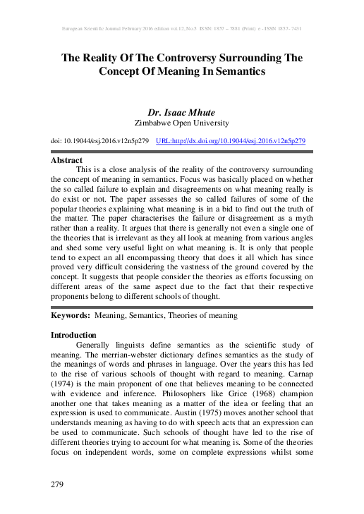 (PDF) The Reality Of The Controversy Surrounding The Concept Of Meaning ...