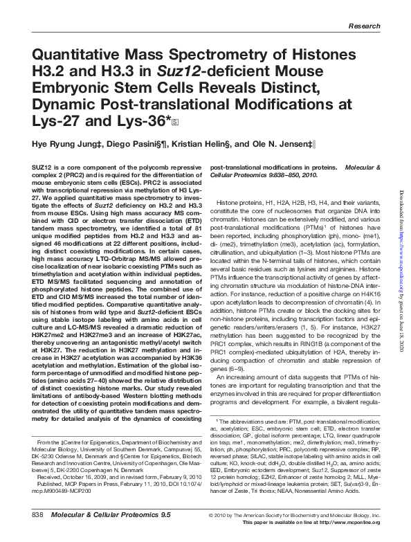 (PDF) Quantitative mass spectrometry of histones H3. 2 and H3. 3 in ...