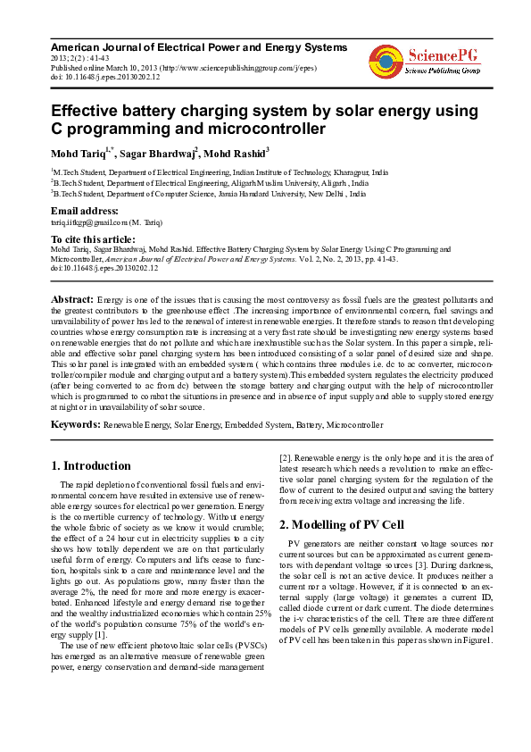 (PDF) Effective Battery Charging System by Solar Energy Using C ...