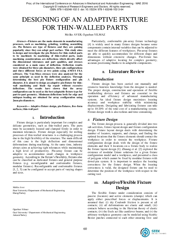 (PDF) Designing of an Adaptive Fixture For Thin Walled Parts