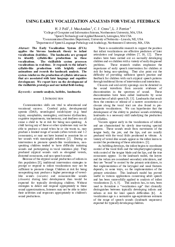 (PDF) Using early vocalization analysis for visual feedback