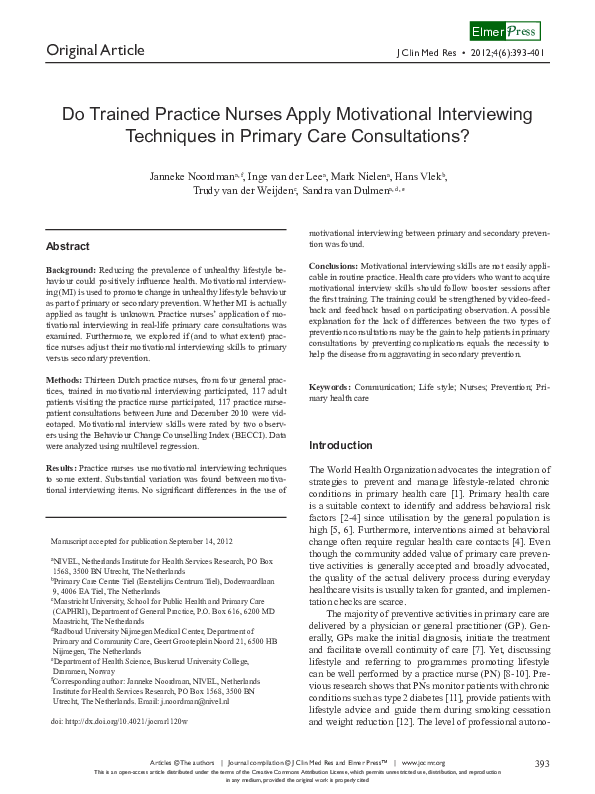(PDF) Do Trained Practice Nurses Apply Motivational Interviewing ...