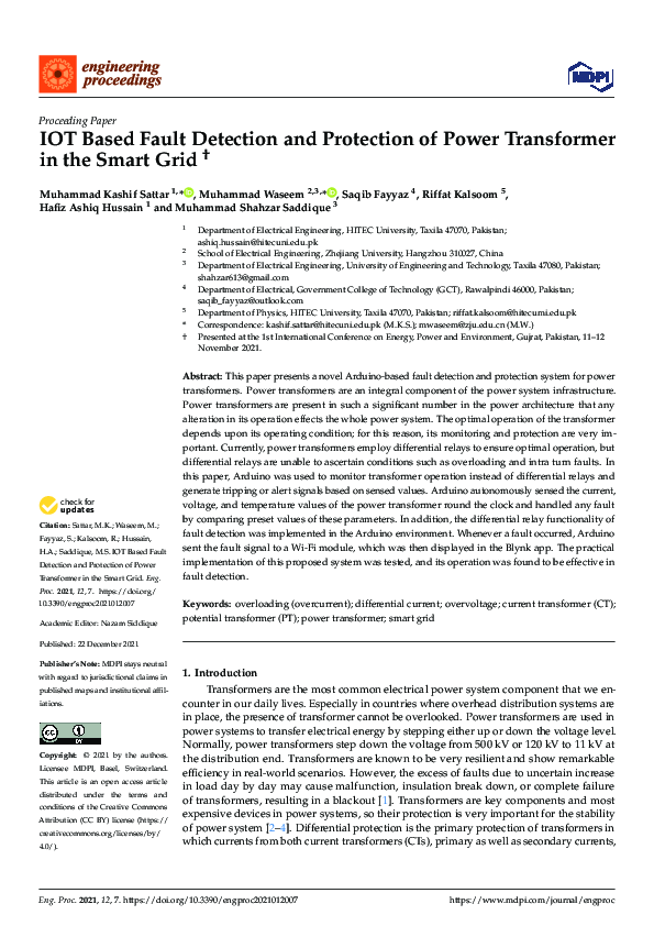 (PDF) IOT Based Fault Detection and Protection of Power Transformer in the Smart Grid