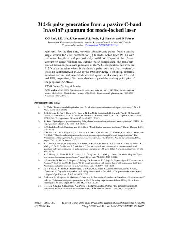 (PDF) 312-fs pulse generation from a passive C-band InAs/InP quantum ...
