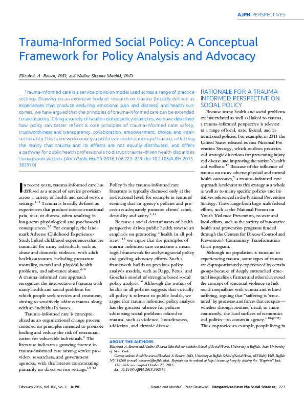 (PDF) Trauma-Informed Social Policy: A Conceptual Framework for Policy ...