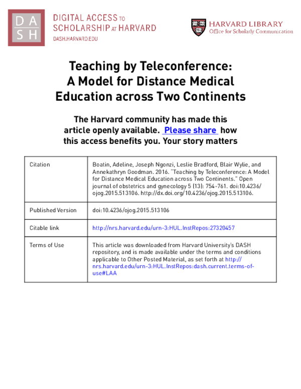 (PDF) Teaching by Teleconference: A Model for Distance Medical ...