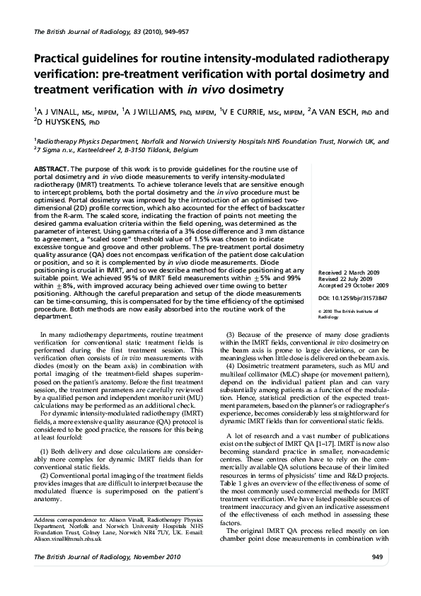 (PDF) Practical guidelines for routine intensity-modulated radiotherapy ...