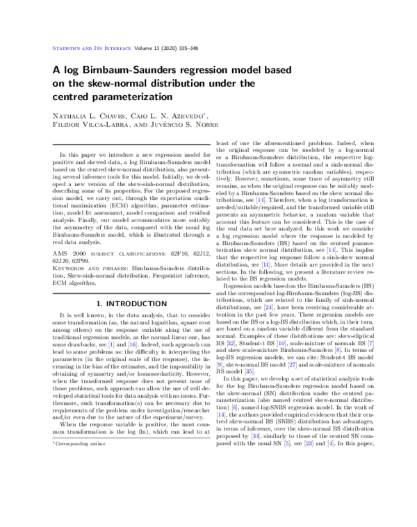 (PDF) A log Birnbaum–Saunders regression model based on the skew-normal distribution under the ...