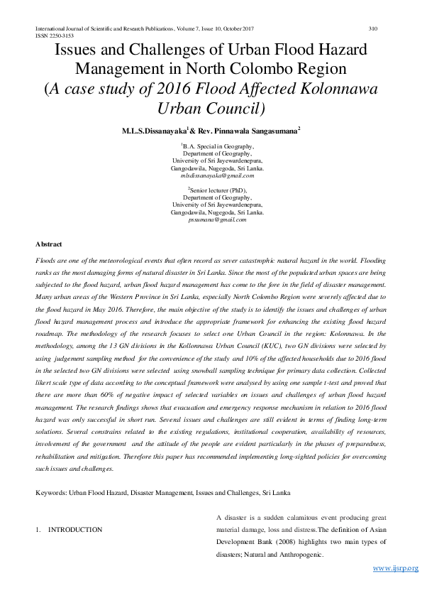 (PDF) Issues and Challenges of Urban Flood Hazard Management in North ...