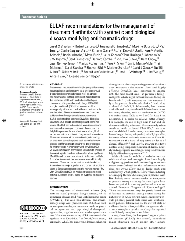 (PDF) EULAR recommendations for the management of rheumatoid arthritis ...