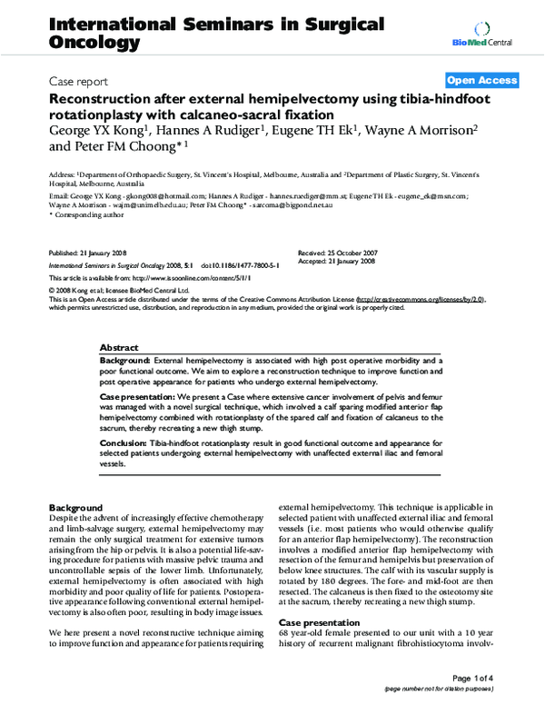 (PDF) Reconstruction after external hemipelvectomy using tibia-hindfoot ...