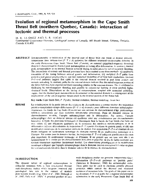 (PDF) Evolution of regional metamorphism in the Cape Smith Thrust Belt ...