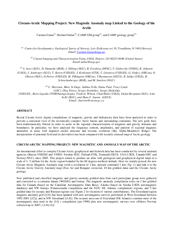(PDF) Circum-Arctic Mapping Project: New Magnetic Anomaly map Linked to ...