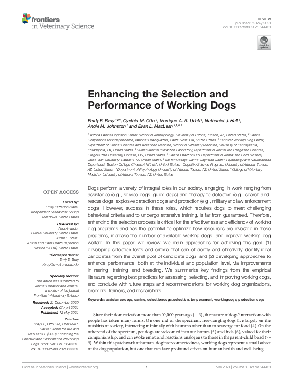 (PDF) Enhancing the Selection and Performance of Working Dogs