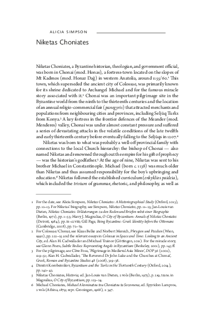 (PDF) "Niketas Choniates', in A. Mallett (ed.), Franks and Crusades in ...
