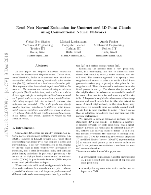 Pdf Nesti Net Normal Estimation For Unstructured 3d Point Clouds Using Convolutional Neural