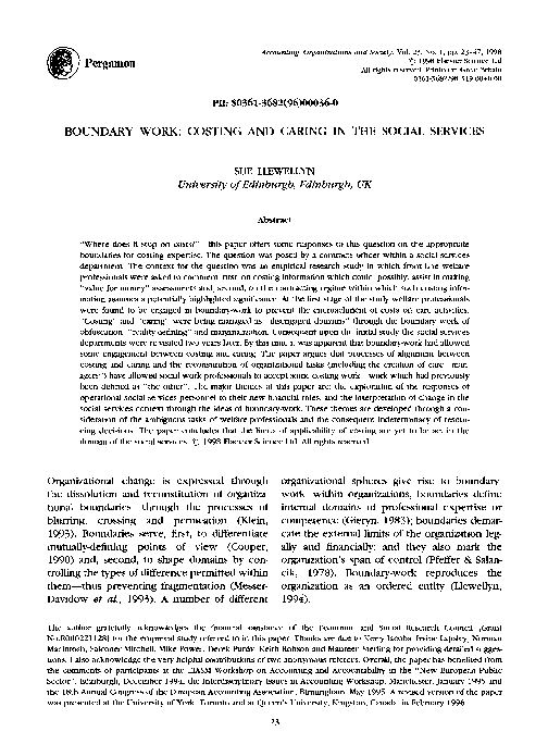 (PDF) Boundary work: Costing and caring in the social services