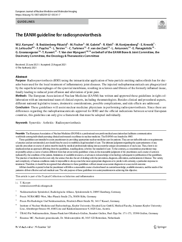 (PDF) The EANM guideline for radiosynoviorthesis