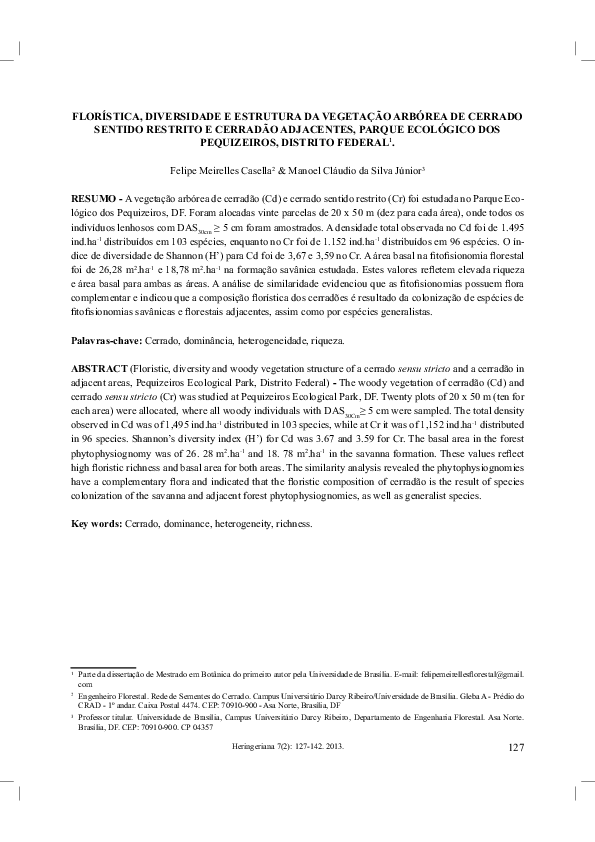 (PDF) Florística, diversidade e estrutura da vegetação arbórea de ...