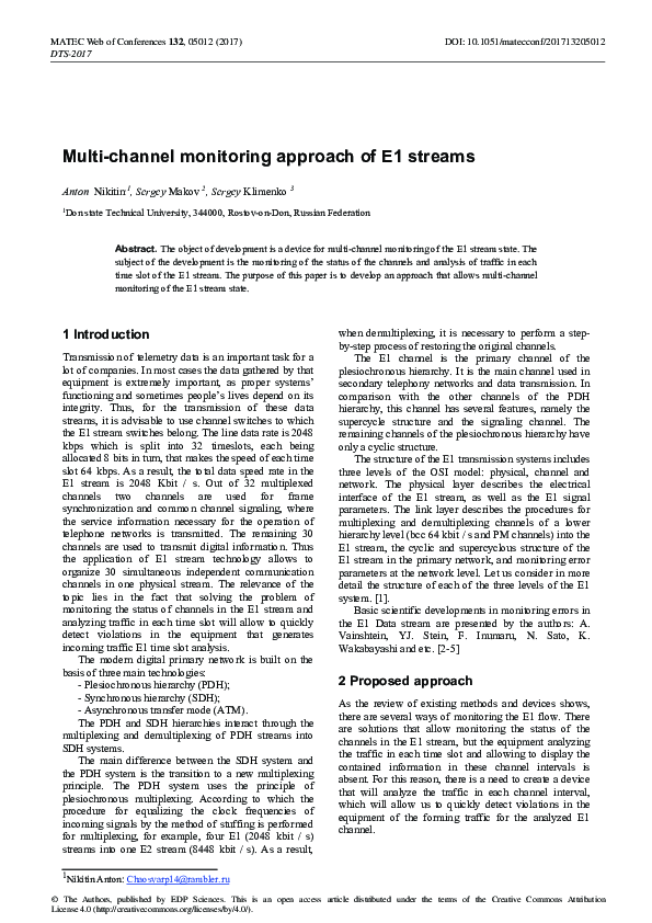 (PDF) Multi-channel monitoring approach of E1 streams