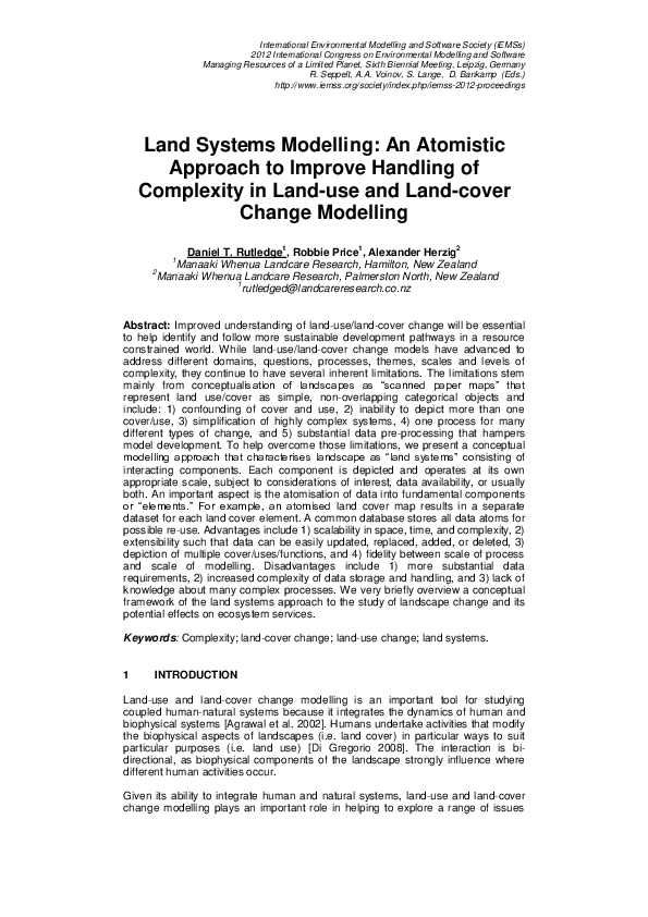 (PDF) Land Systems Modelling: An Atomistic Approach to Improve Handling of Complexity in Land ...