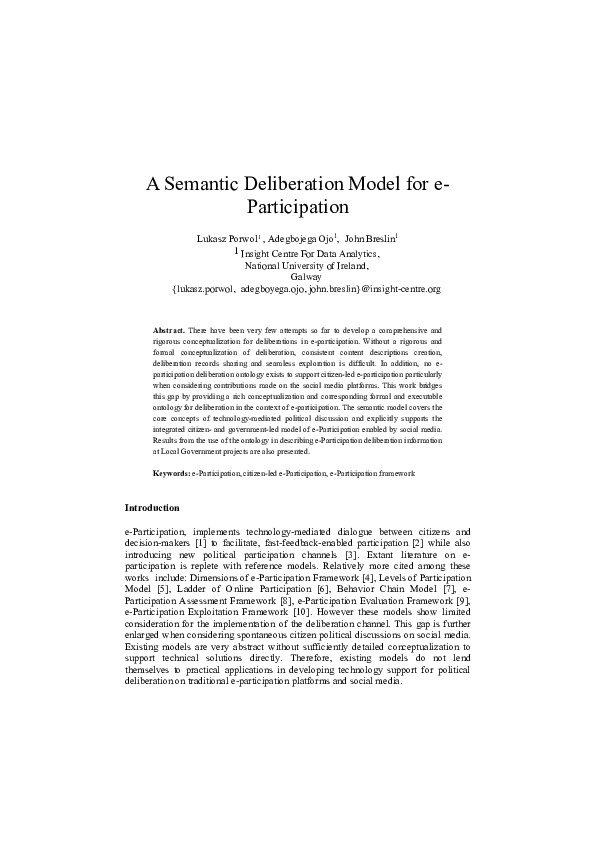 (PDF) A Semantic Deliberation Model for e-Participation