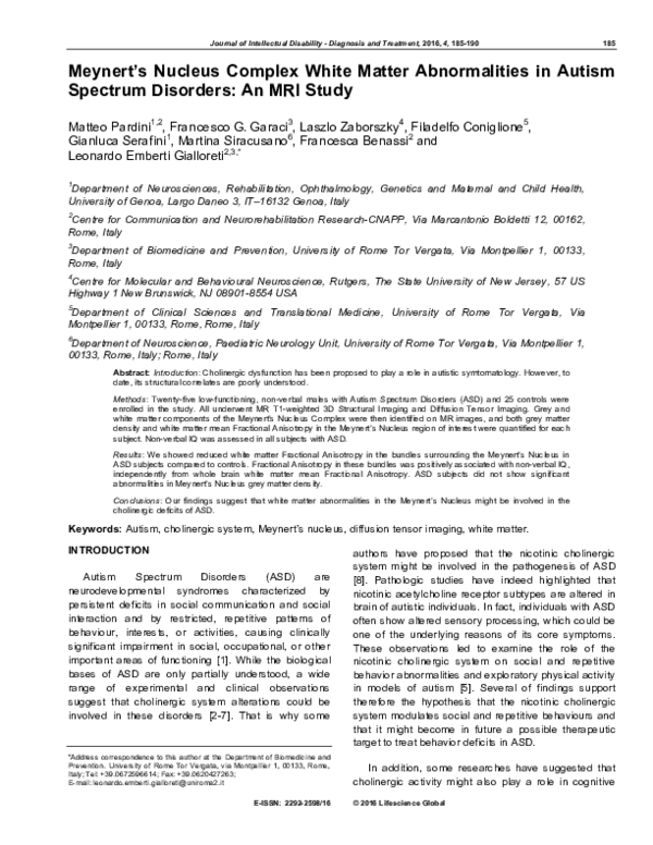 (PDF) Meynert’s Nucleus Complex White Matter Abnormalities in Autism ...