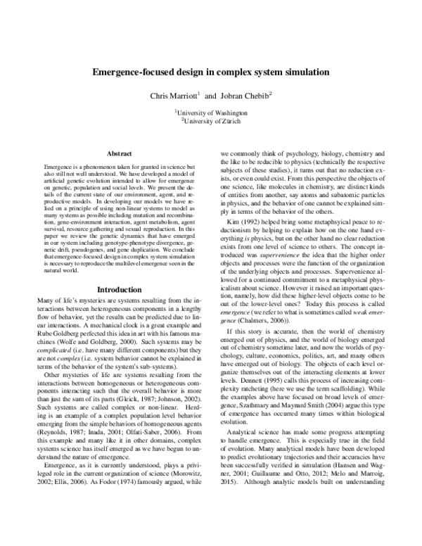 Pdf Emergence Focused Design In Complex System Simulation