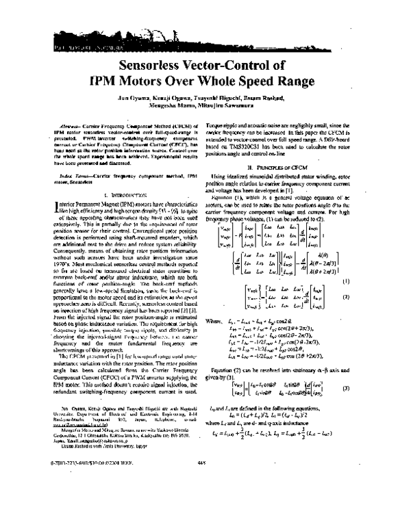 (PDF) Sensorless vector-control of IPM motors over whole speed range