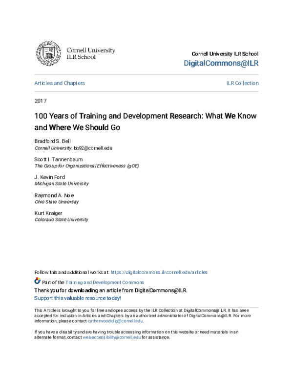 (PDF) 100 Years of Training and Development Research: What We Know and ...