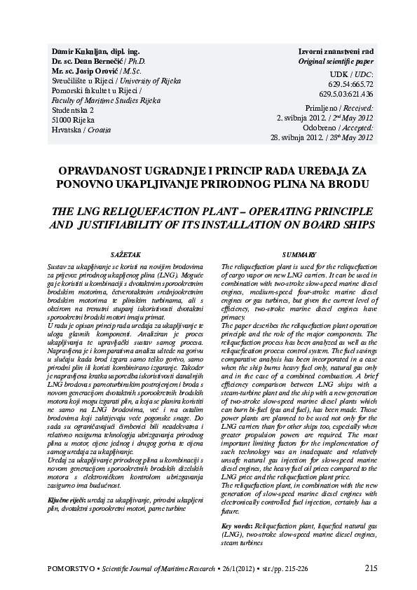 (PDF) The LNG reliquefaction plant - Operating principle and ...