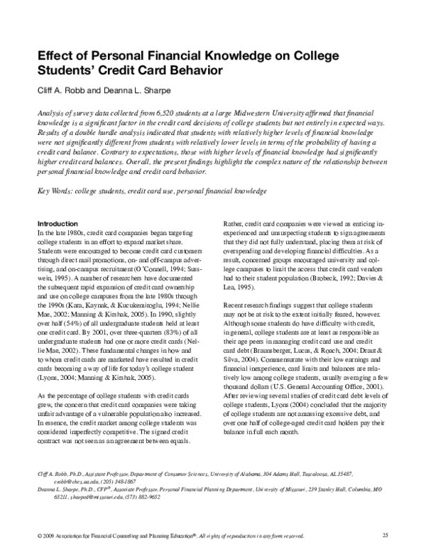 (PDF) Effect of Personal Financial Knowledge on College Students ...