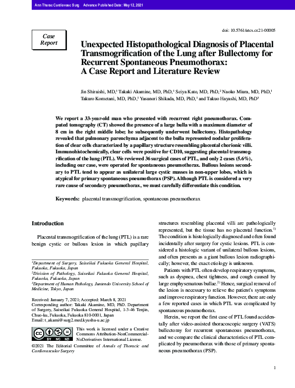 (PDF) Unexpected Histopathological Diagnosis of Placental ...