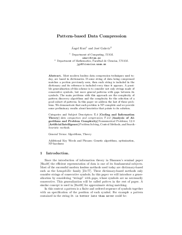 (PDF) Pattern-Based Data Compression